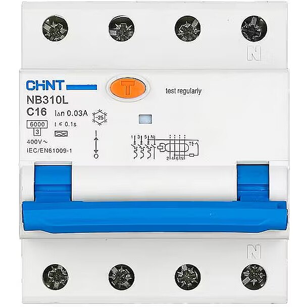 Chint Circuit breaker, 3-phase, 32A NB310L RCBO (NB310L3PN30MAA32C)