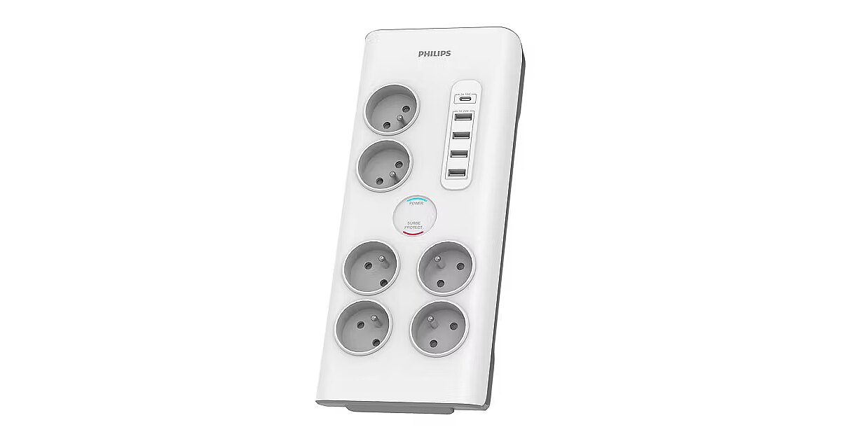 Philips Surge protector 6 sockets AC Fr 40W, 2 (Phil-SPN7060WA/60)
