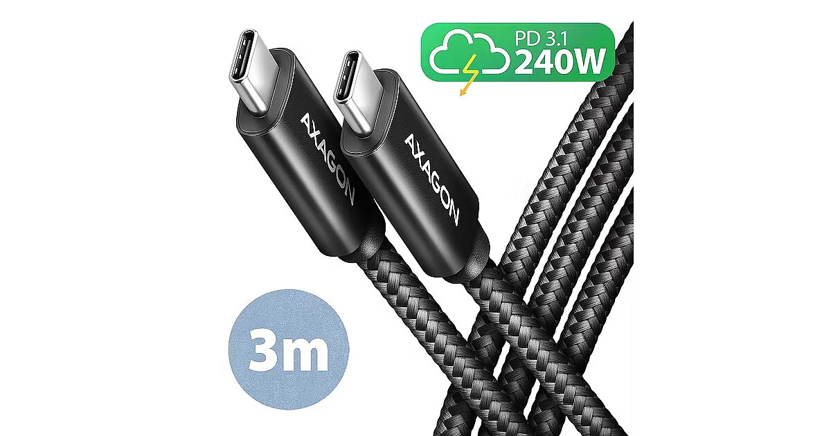 Axagon USB-C Cable, 240w, 3m (BUCM2-CM30AB)
