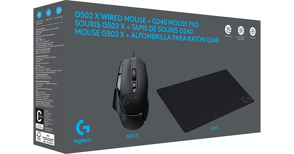 Logitech G502 X + G240 Mouse Pad (991-000489)