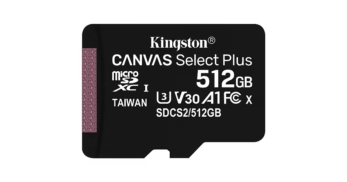 Kingston Canvas Select Plus, microSDXC, 512GB, Class 10, U3, V30 ...