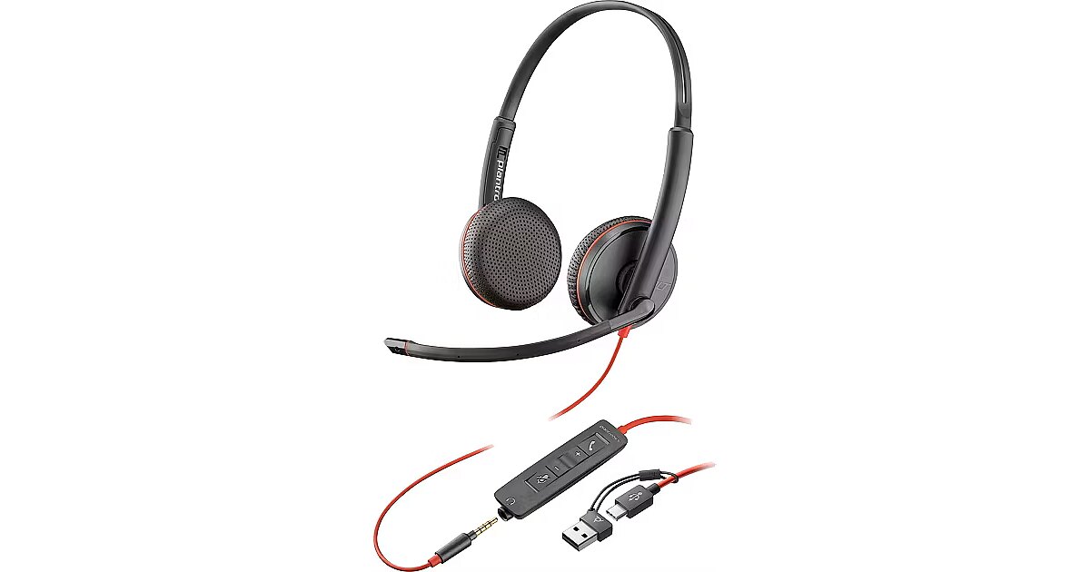 Hewlett Packard Poly Blackwire 3225 Stereo USB-C Headset +3.5mm Plug ...