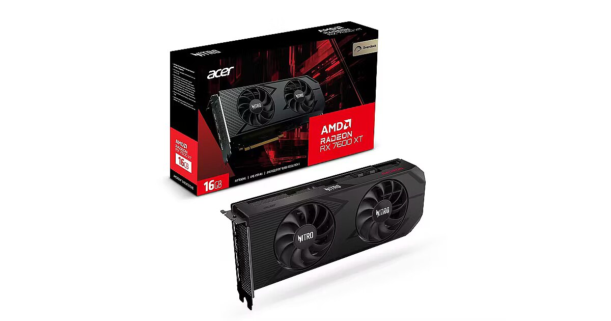Acer Radeon RX 7600 XT, 16GB GDDR6, NITRO OC (DP.Z3LWW.P02)