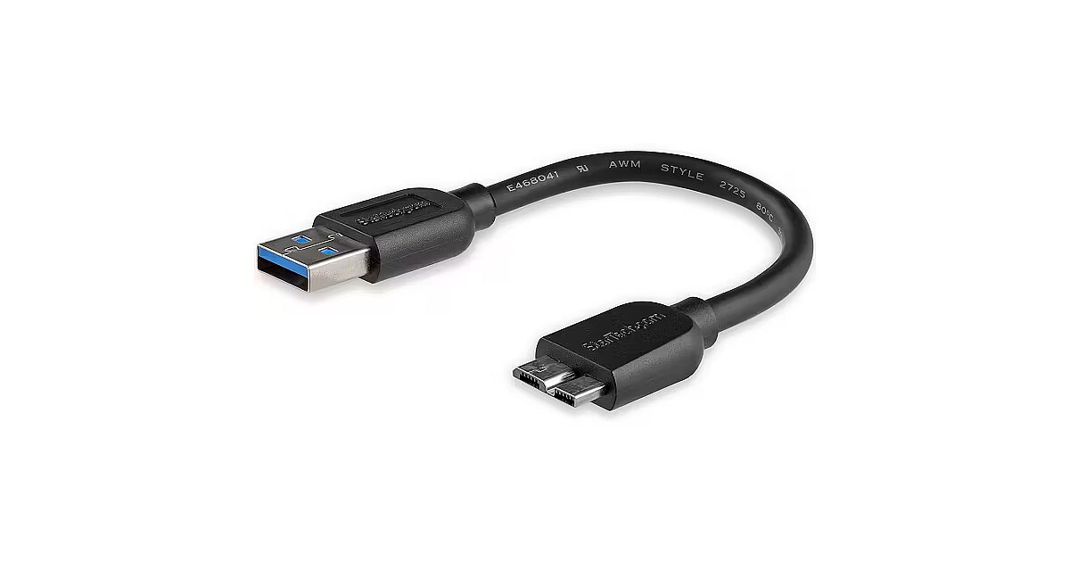 Startech USB-A to Micro-B, Slim, Angle, 0.15m (USB3AUB15CMS)
