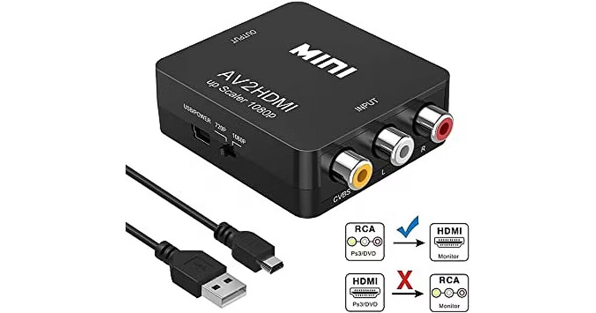 RoGer RCA (+Audio) to HDMI Adapter, Black (RG-RCA-HDMI-CON-BK)