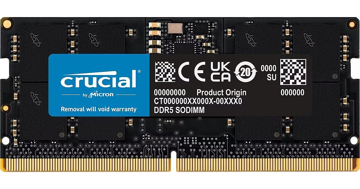 Crucial SODIMM, DDR5, 24GB, 5600MHz, CL46, Single stick (CT24G56C46S5)
