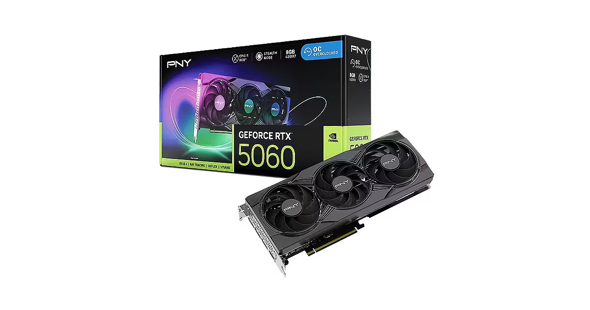 PNY Technologies GeForce RTX 5060, 8GB GDDR7, EPIC-X RGB OC Triple Fan ...