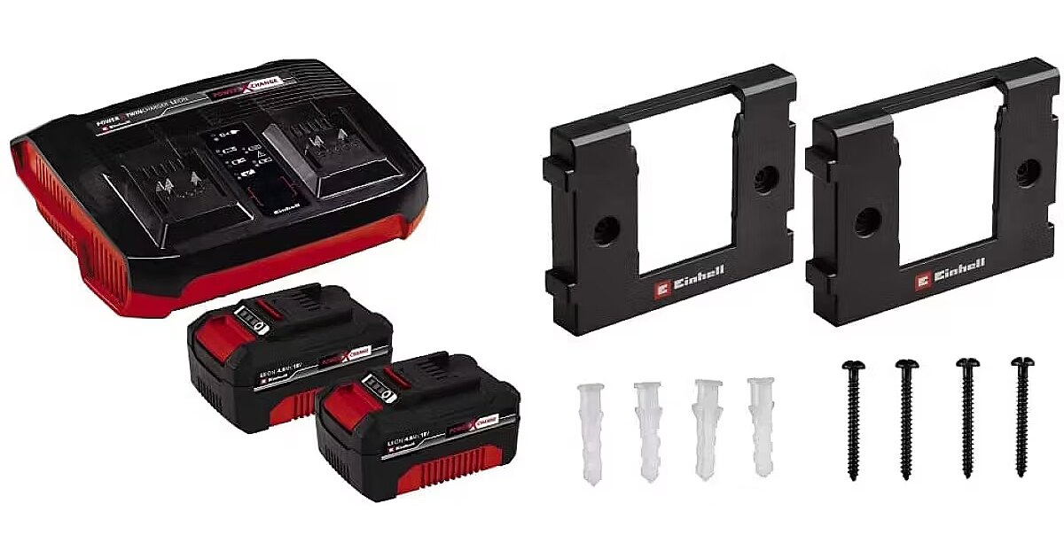 Einhell 2x 4.0Ah & Twincharger Kit, Set (black/red) (4512112)