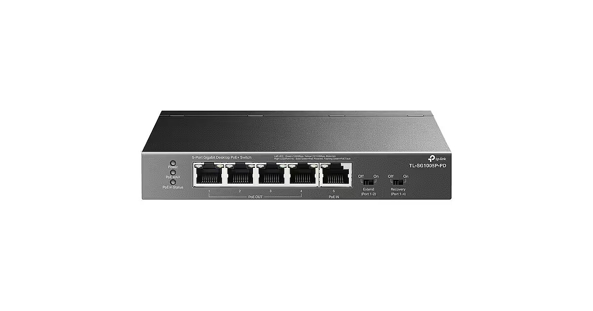 TP-LINK TL-SG1005P-PD 5-Port Gigabit Desktop PoE+ Switch with 1-Port ...