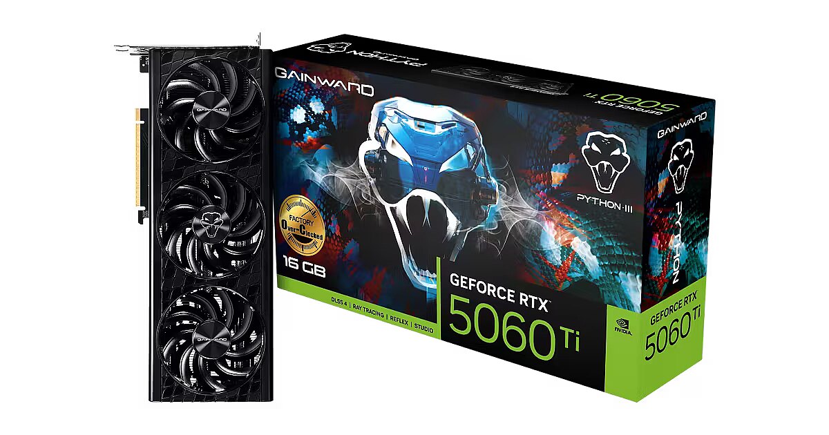 Gainward GeForce RTX 5060 Ti, 16GB GDDR7, Python III OC (DLSS 4 ...