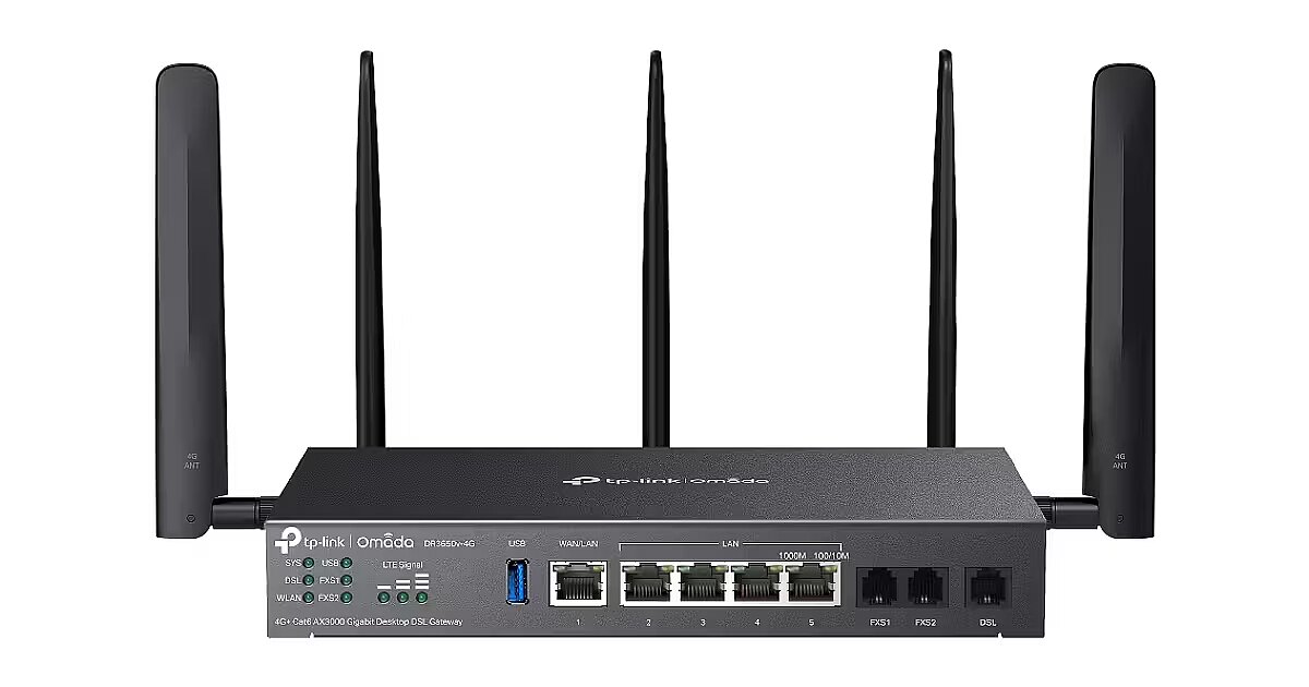 TP-LINK Omada AX3000 Wi-Fi 6 Gigabit Desktop DSL Gateway (DR3650V-4G)