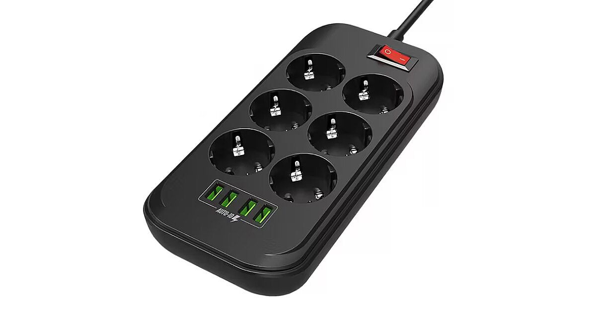 ColorWay CW-CHE64B Power Socket Colorway:6 plugs/4USB Black 2M (CW-CHE64B)