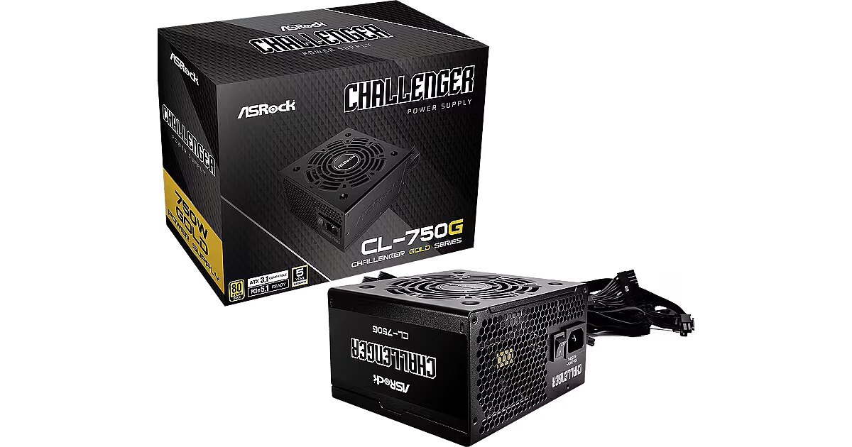 ASRock Challenger CL-750G, 750W, 80PLUS Gold, ATX 3.1, PCIe 5.1 (90 ...
