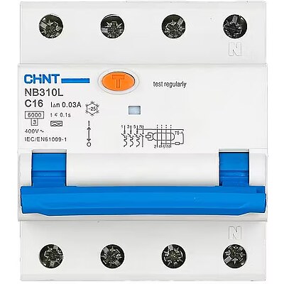Chint Circuit breaker RCBO, NB310L/3N, 3P+N, C20, 30mA, A, 6kA (NB310L3PN30MAA20C)